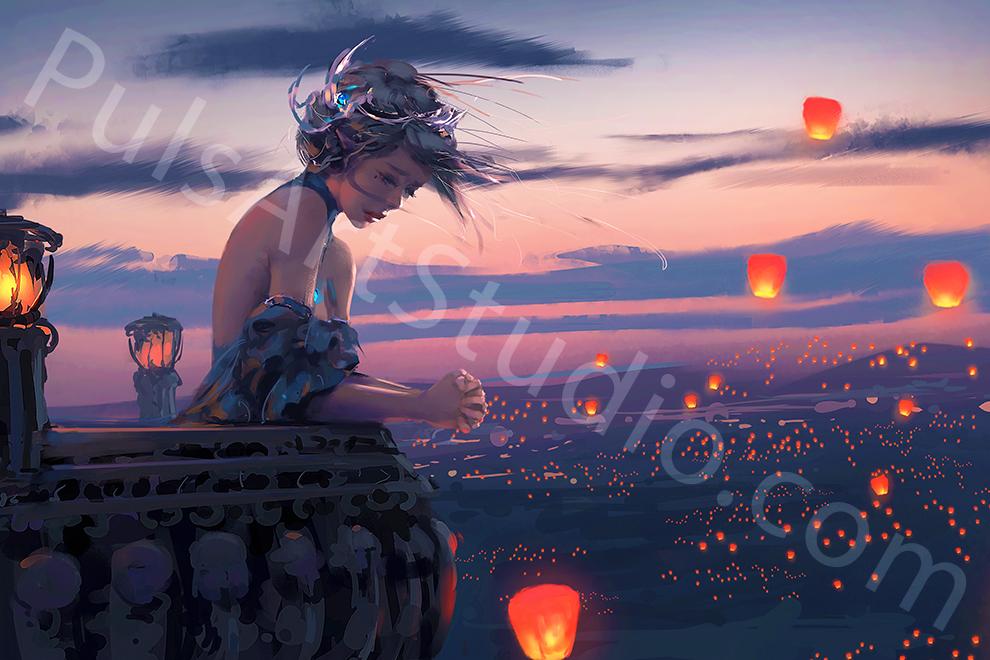 Large Poster of Princess Yan/"Sky Lanterns" from Ghostblade by WLOP ...
