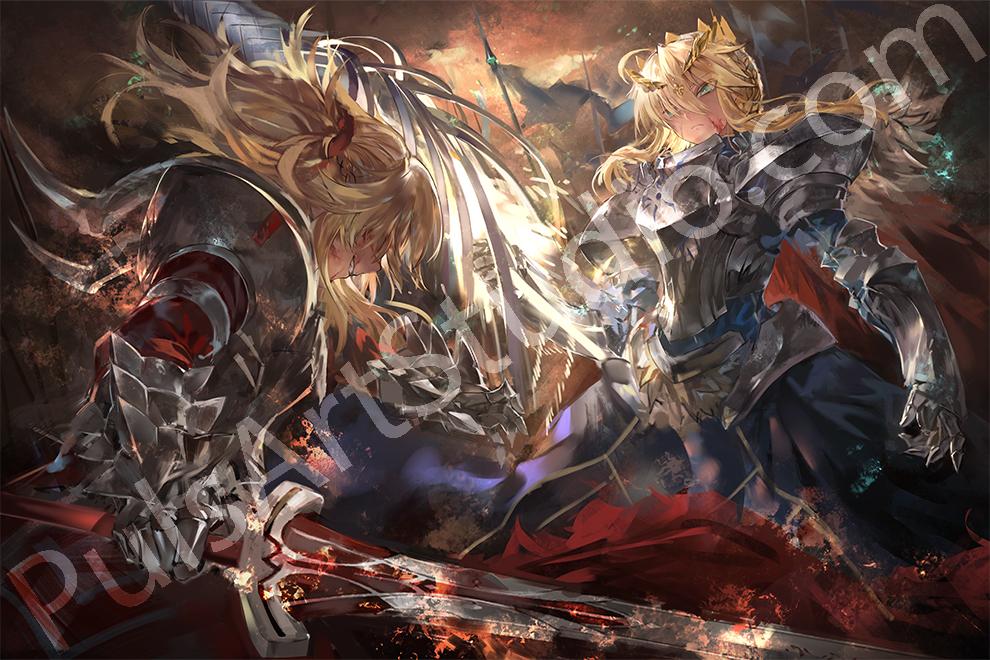 Large Saber (Lancer) vs Mordred Poster from Fate, art by Azomo ...