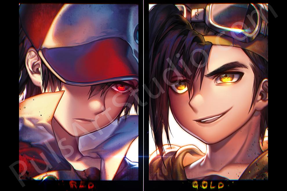 Large Red vs Gold Poster from Pokemon, art by Kawacy – PulsArt Studio